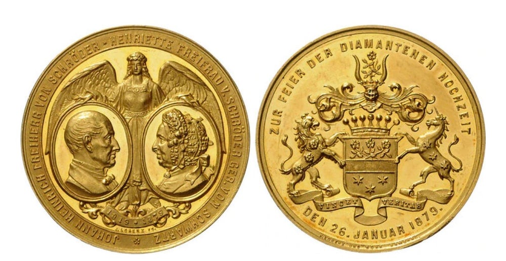 【1879年 ヨハン・ハインリッヒ男爵成婚60周年記念 ポルトガレッサー 100マルク金貨(NGC/ PF62 UCAM)】 – cocoin.jp