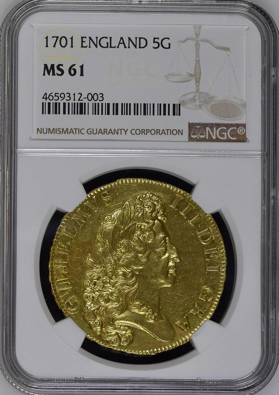 1701年 ウィリアム3世 5ギニー ファインワークス(NGC/MS61) – cocoin.jp